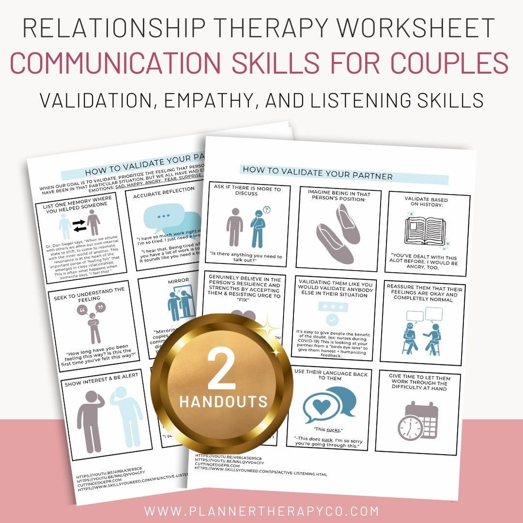 Relationship Communication Skills Validation Empathy Worksheet Handout ...
