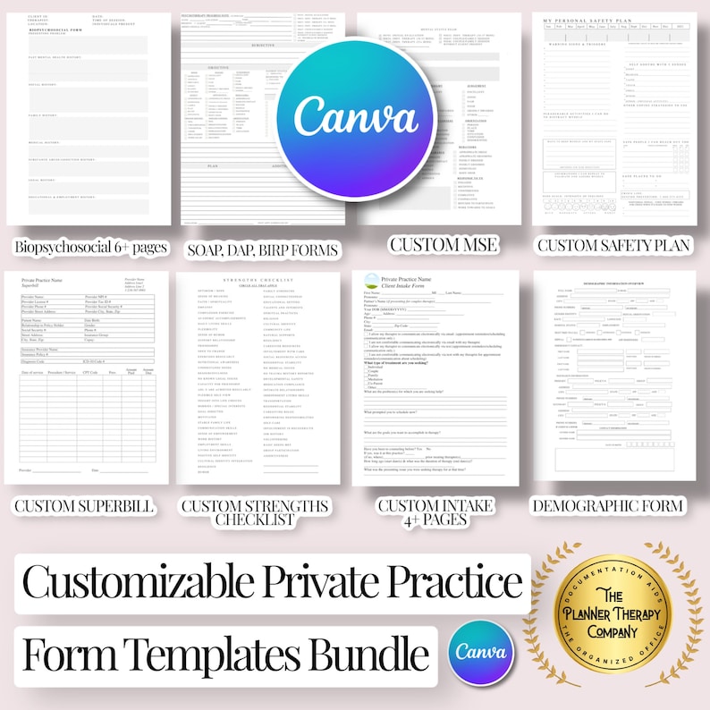 Therapy Private Practice Forms Canva Templates Bundle Solo - Etsy