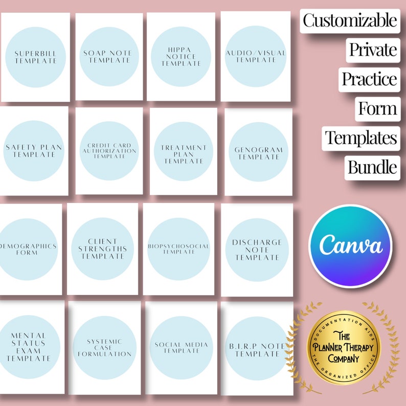 Therapy Private Practice Forms Canva Templates Bundle Solo - Etsy
