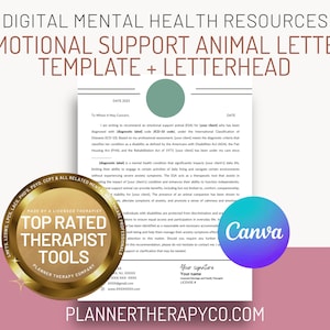 Emotional Support Animal Letter Template: Therapist Letterhead (PDF) - Etsy