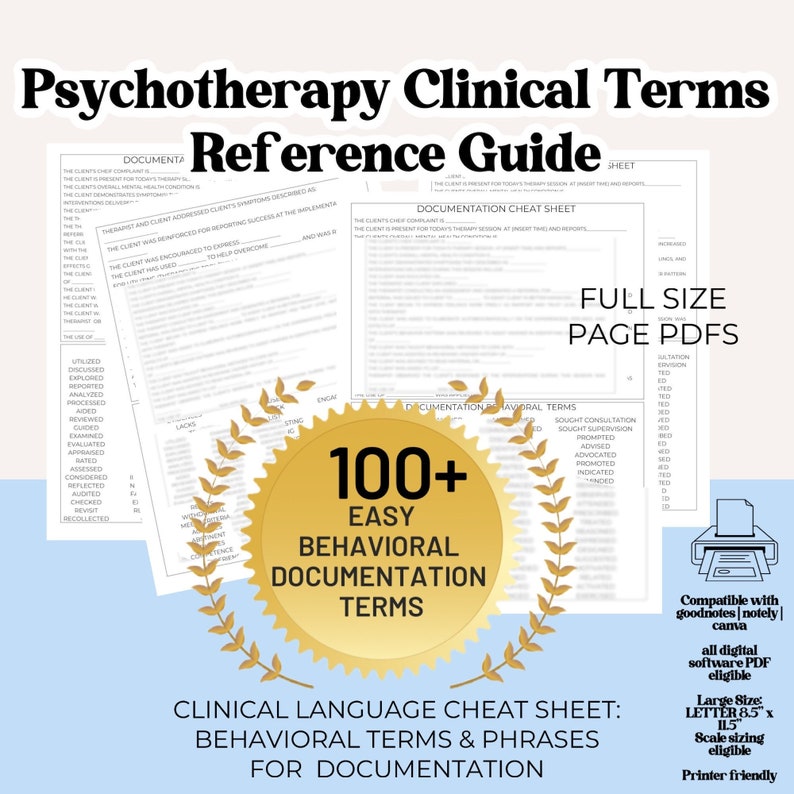 PSYCHOTHERAPY PROGRESS NOTE Cheat Sheet, Clinical Terms Reference Guide ...