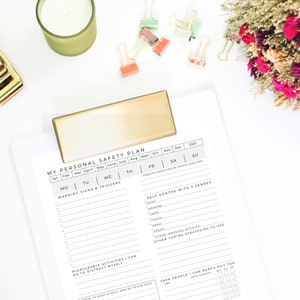 THERAPIST Safety Plan, Mental Health Worksheets, Risk Reduction Harm ...