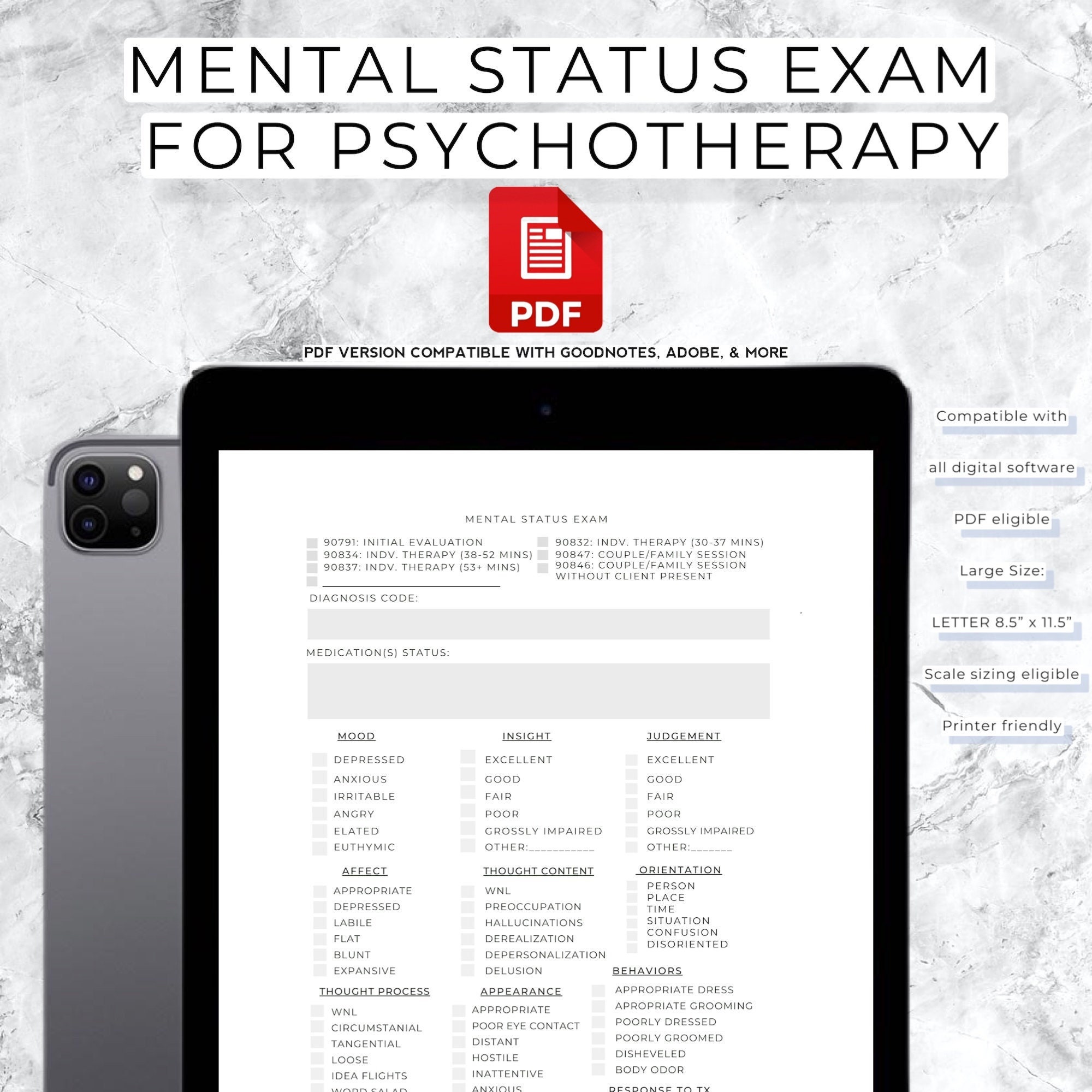 Mental Status Exam, Pdf, Progress Notes for Therapists, Printable ...