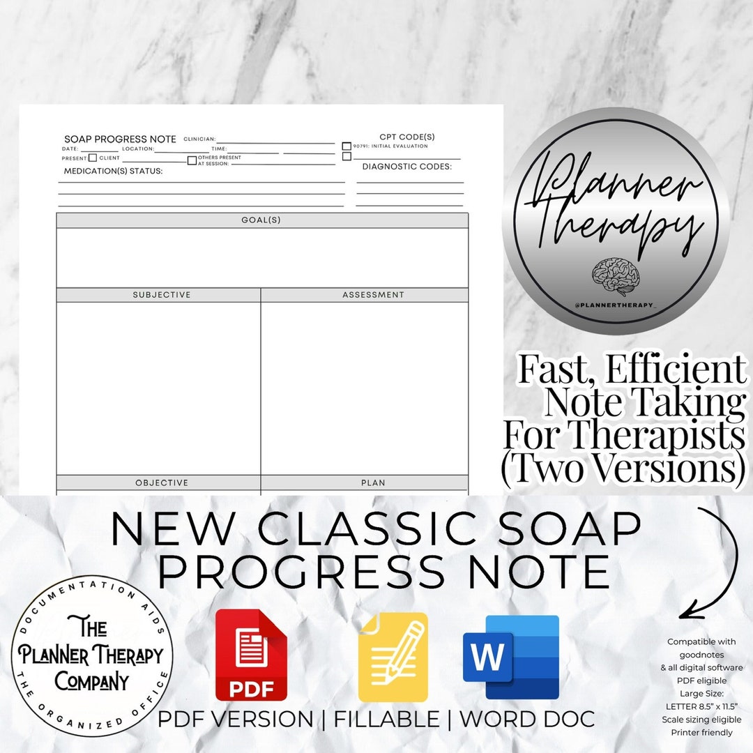 SOAP Note Template for Therapists: Psychotherapy Sheet (WORD Doc, PDF ...