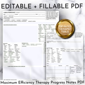 New Progress Notes for Therapists, Printable & Fillable Template ...