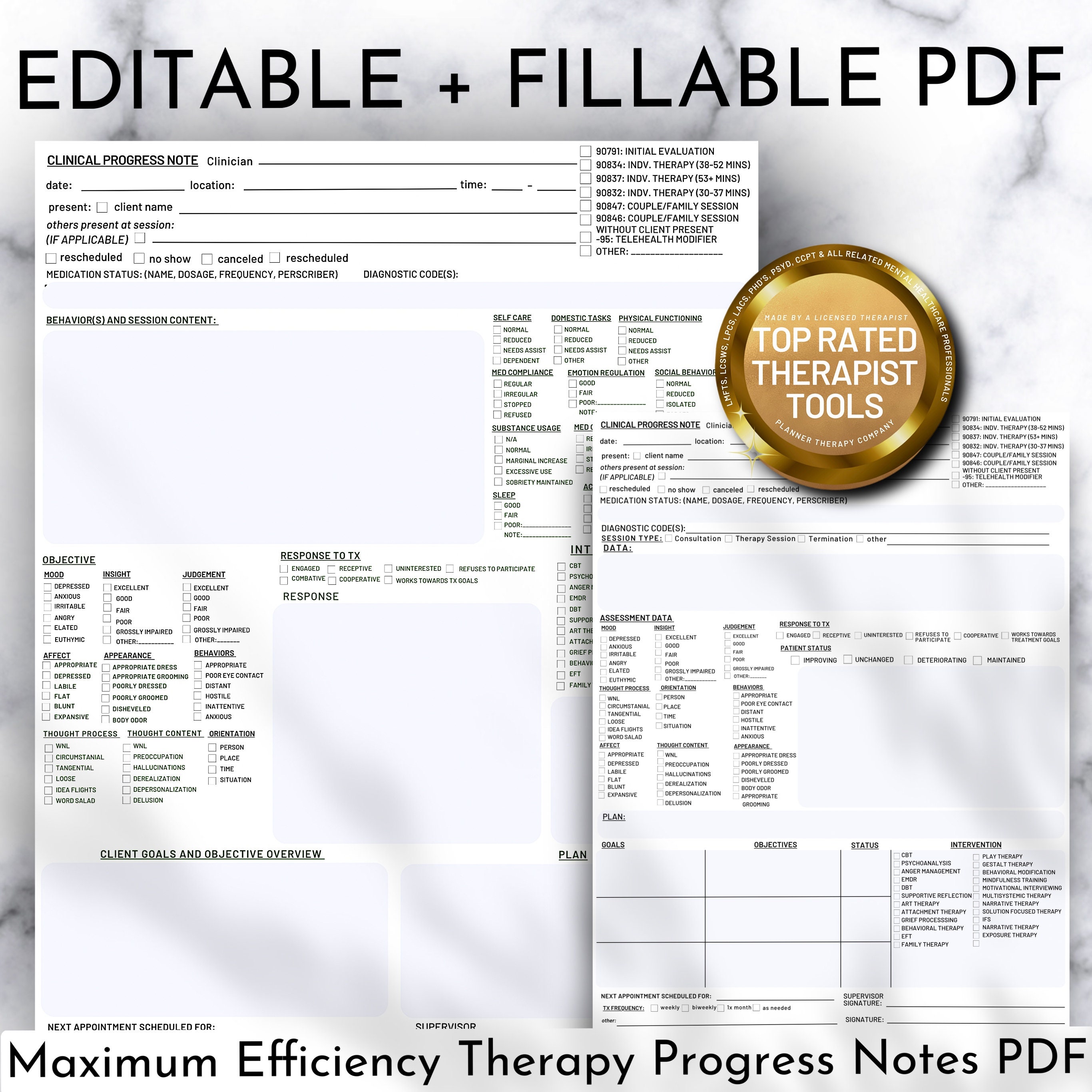 New Progress Notes for Therapists, Printable & Fillable Template ...