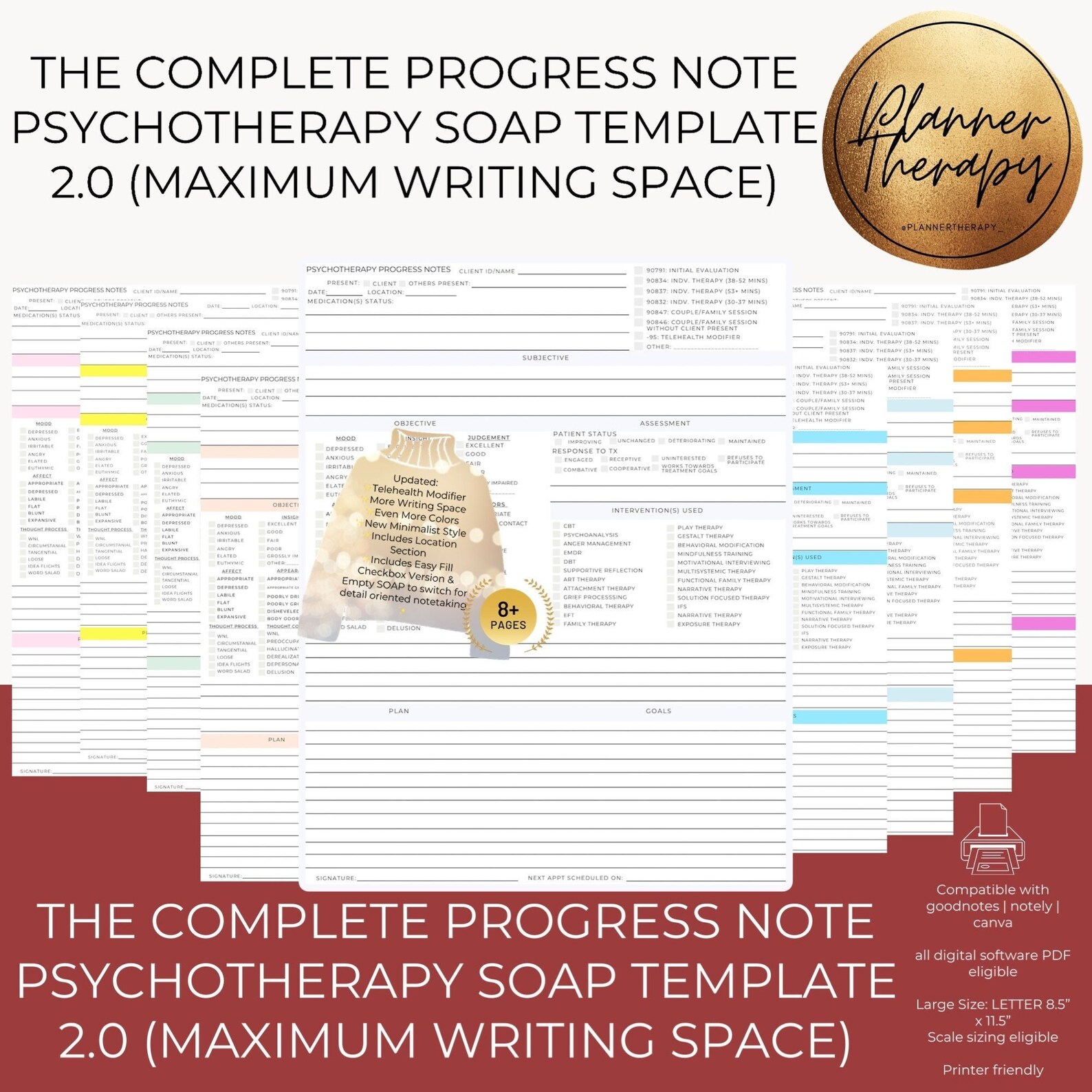 SOAP Note Template Progress Note With Psychotherapy Sheet for Therapist ...