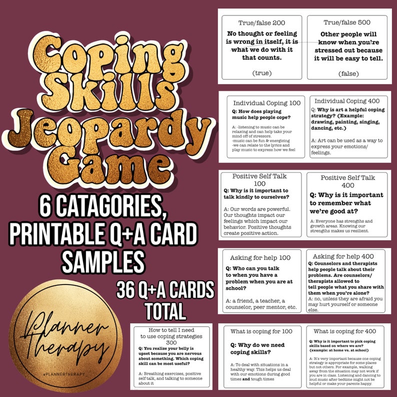 Coping Skills Jeopardy Game Mental Health Inspired Questions Therapy Game Group Therapy