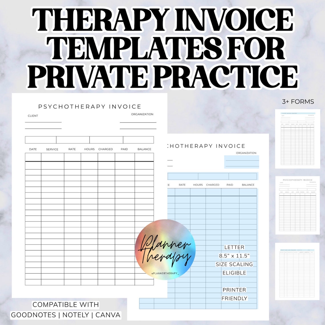 Therapist Invoice PRINTABLES Private Practice Invoice Fillable Therapy ...