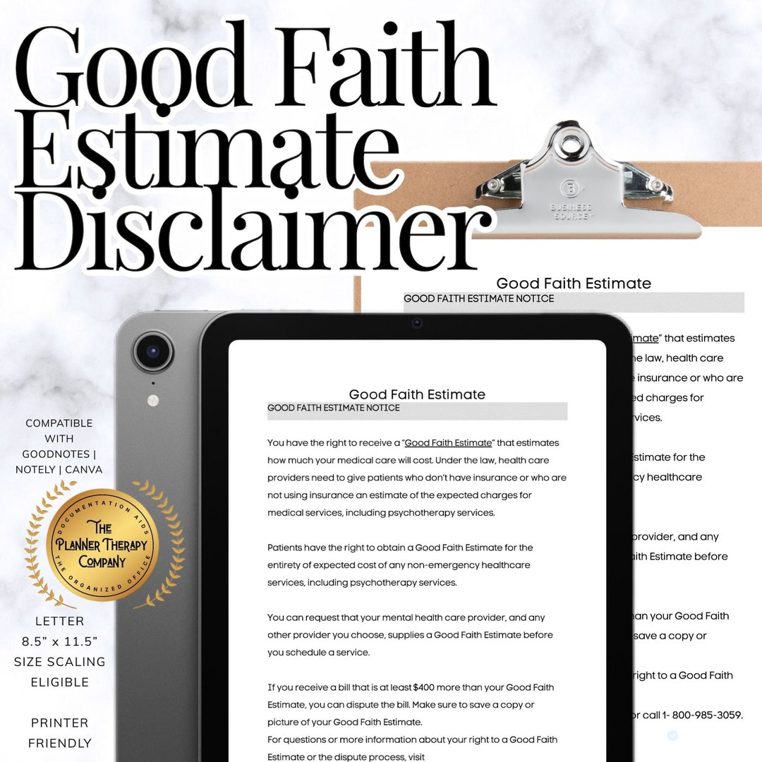 Good Faith Estimate Disclaimer: Psychotherapy Form (PDF) - Etsy