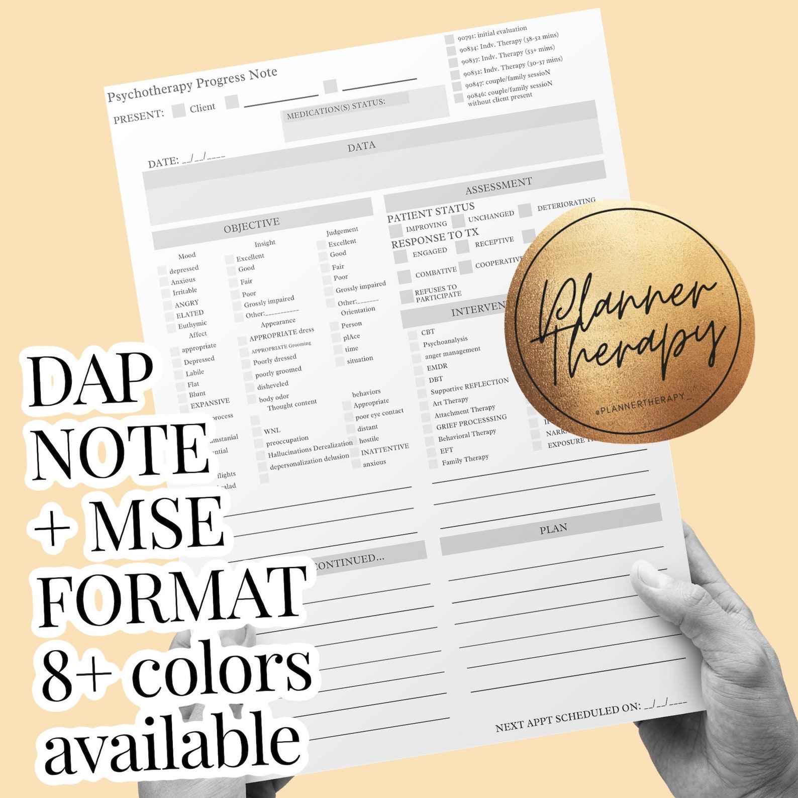 DAP Note Psychotherapy PROGRESS Note Template With MSE - Etsy
