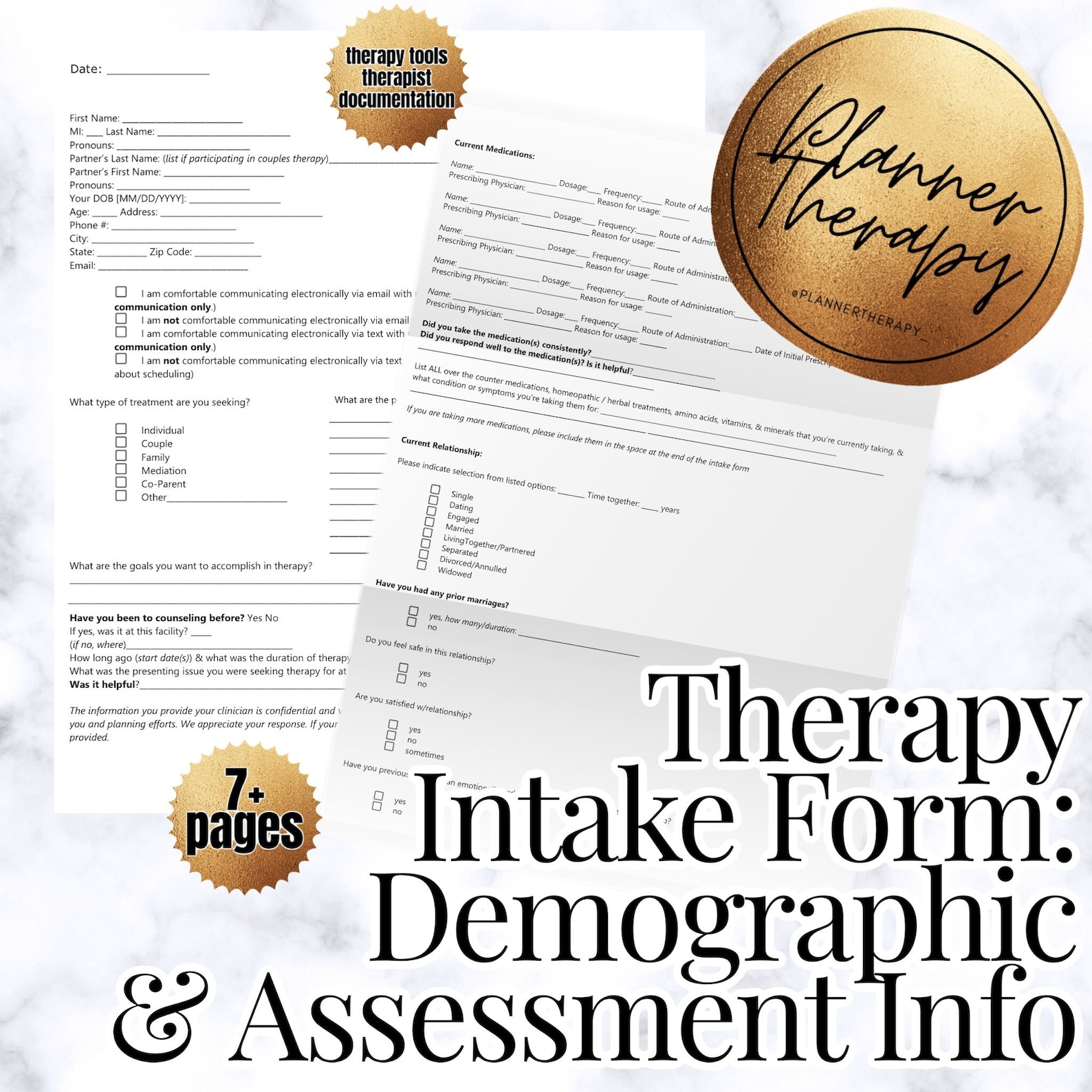 Therapy Intake Demographic Extensive Initial Forms: Gather - Etsy