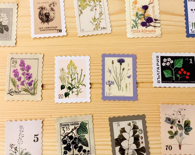 A Lot of 22 Floral Stamp Stickers, Postage Sticker Stamps, Flower ...