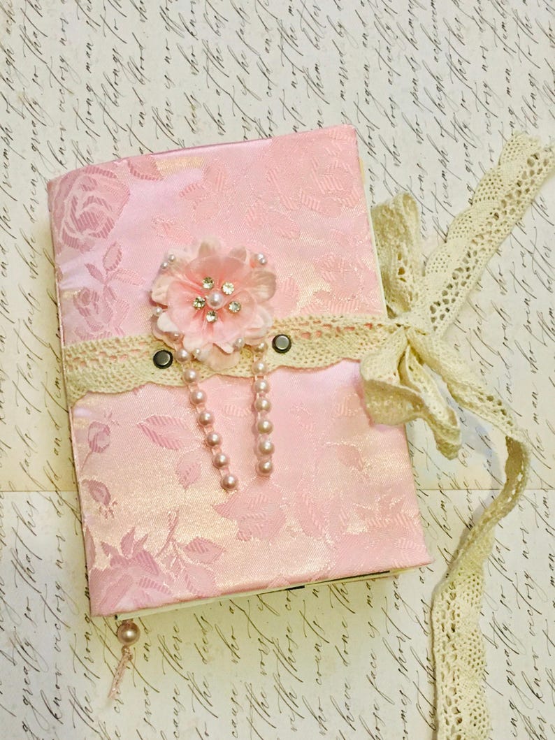 Pink Floral Rose Junk Journal, Rose Fabric Journal, Pastel Pink Fabric ...