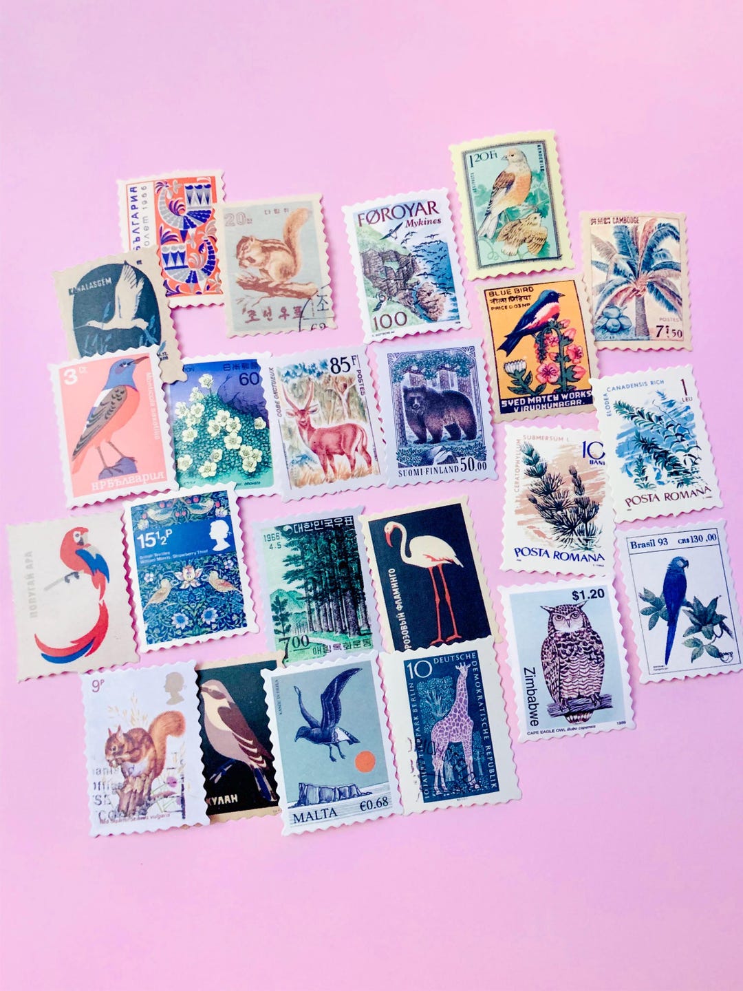21 Exotic Animal Stamps Stickers, Faux Vintage Stamp Sticker, Retro ...