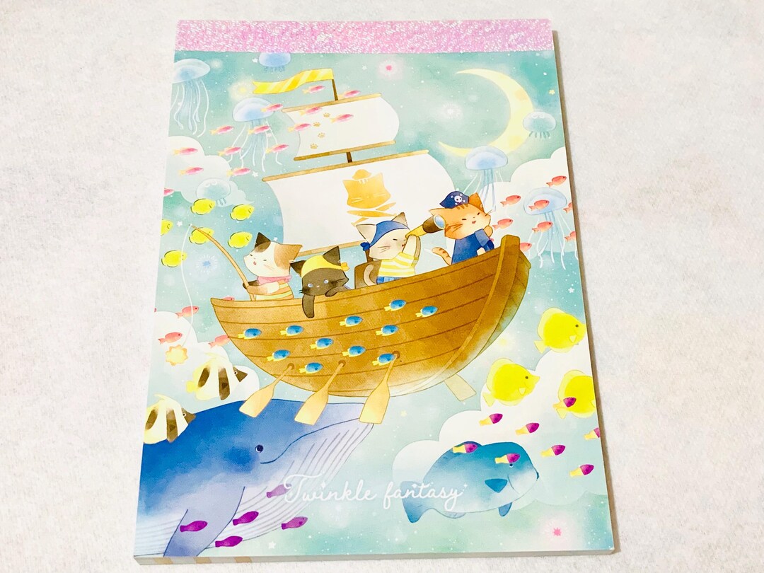 Cat Pirate Memopad, Cat Notepad, Cat Boat Notepad, Ocean Notepad, Fish ...