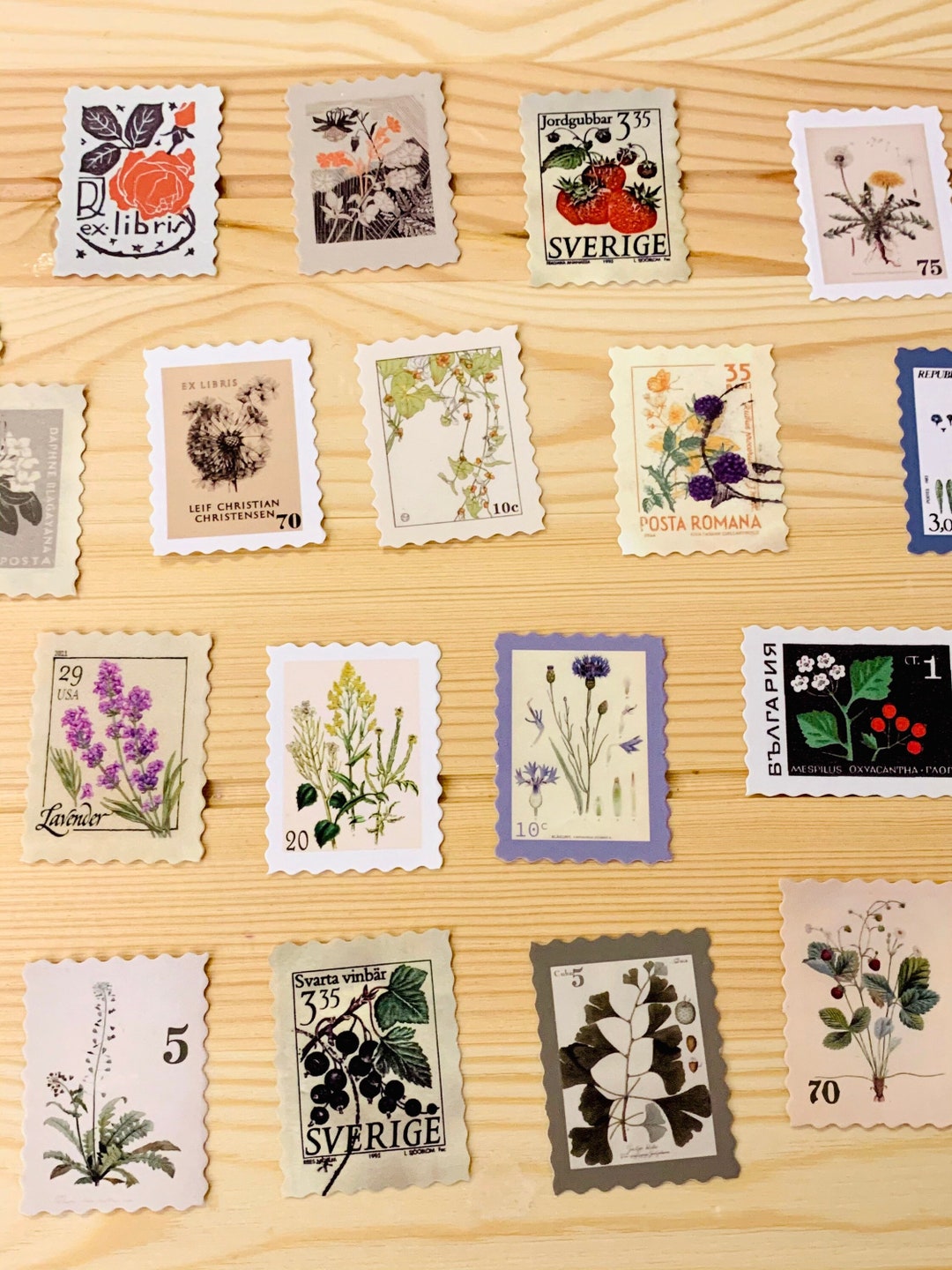 A Lot of 22 Floral Stamp Stickers Postage Sticker Stamps - Etsy