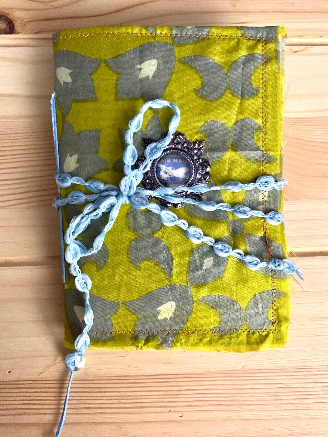 Mustard Green Vintage Sari Silk Journal, Junk Journal, Airmail Journal ...