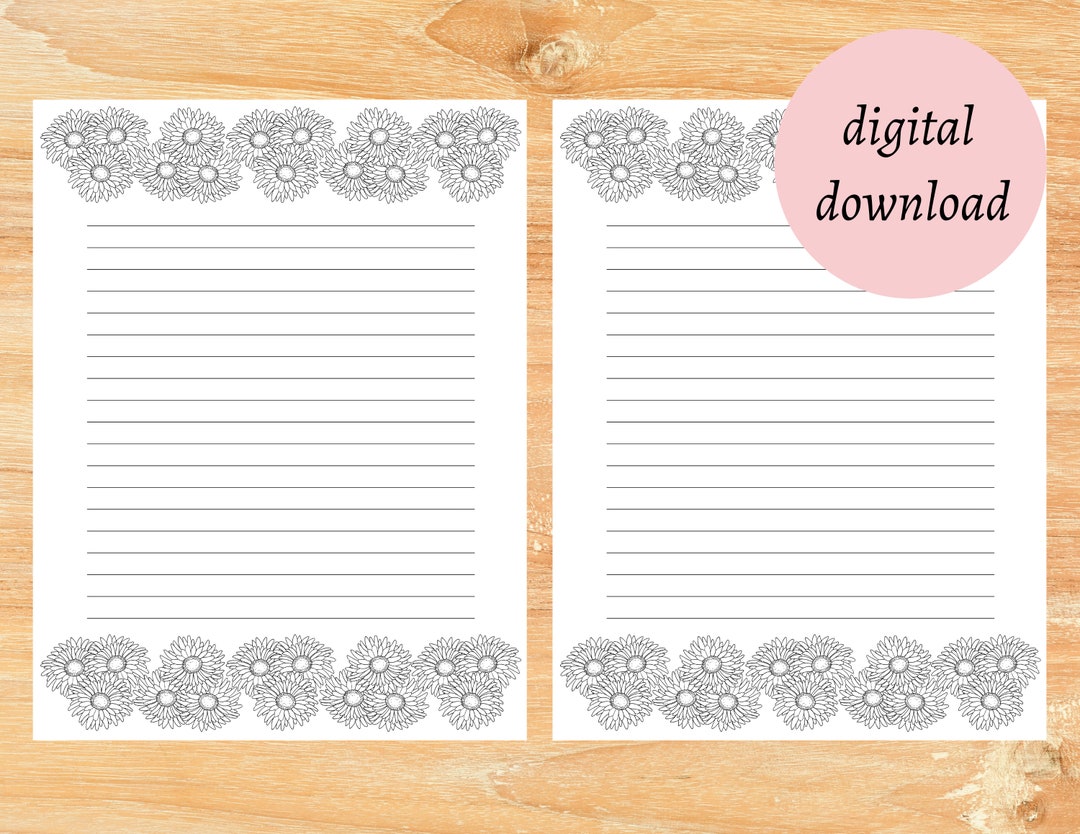 Black and White Daisy Letter Set, Printable Stationery, Daisy Letter ...