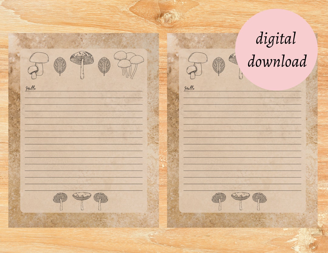 Vintage Mushroom Printable Letter Set, Printable Stationery, Mushroom ...
