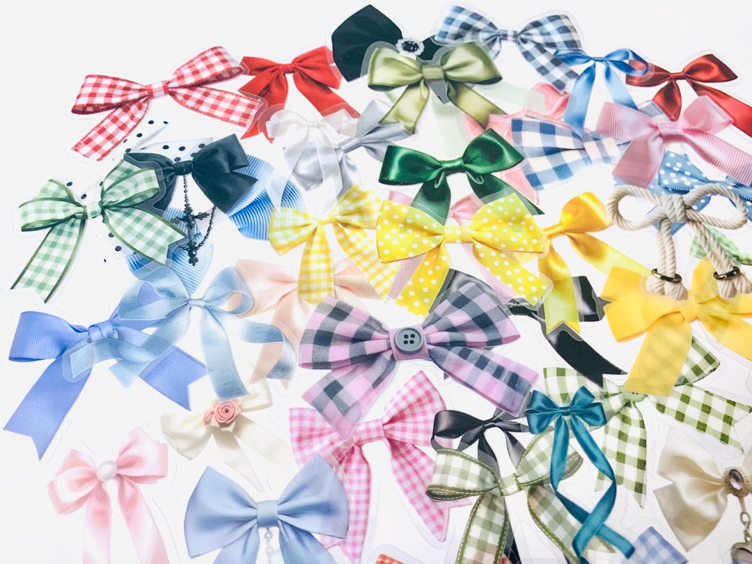 12 Colorful Plastic Bow Stickers, Dotted Bow Stickers, Plaid Bow ...