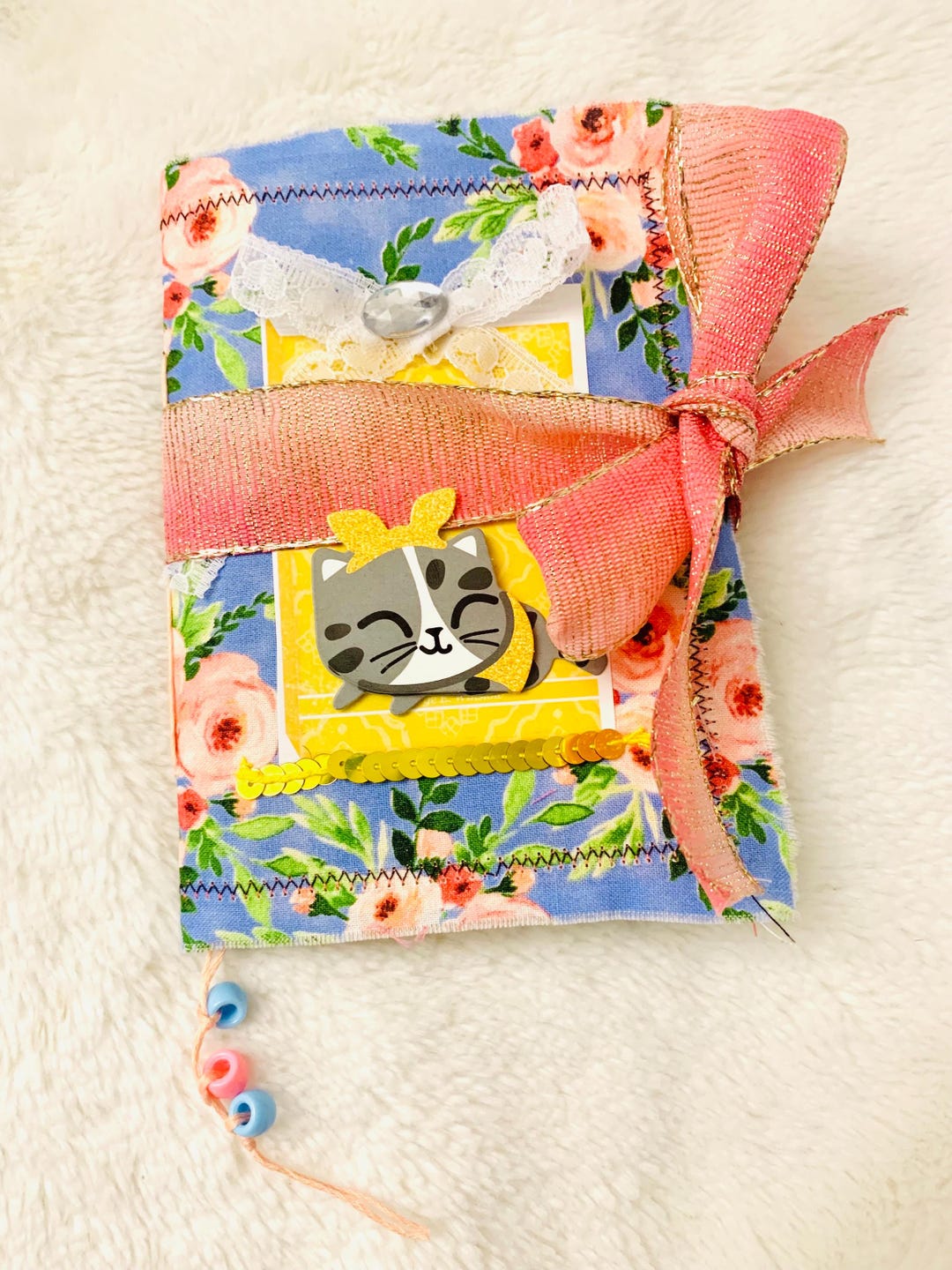 Floral Cat Junk Journal, Cute Gray Cat Journal, Cat Junk Journal ...