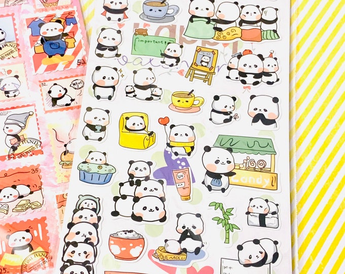 Cute Panda Stickers, 2 Panda Sticker Sheets, Kawaii Stickers, Panda ...