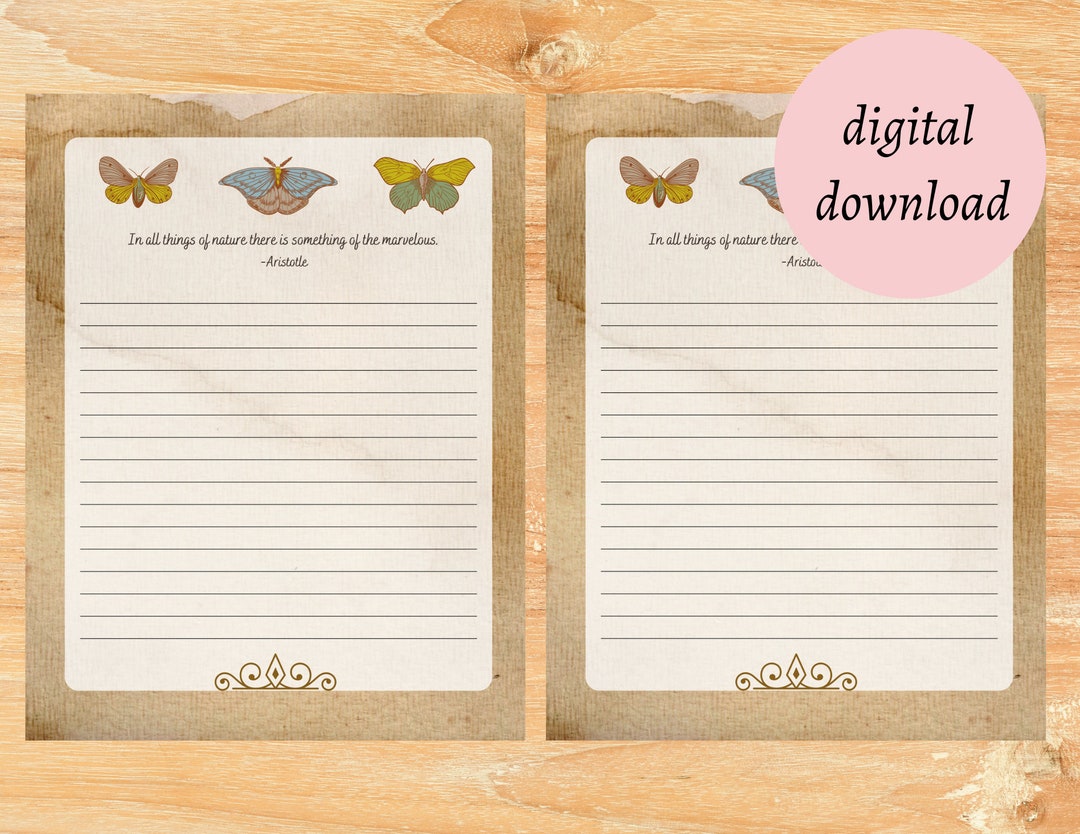 Vintage Moth Letter Set, Printable Stationery (digital Download ...
