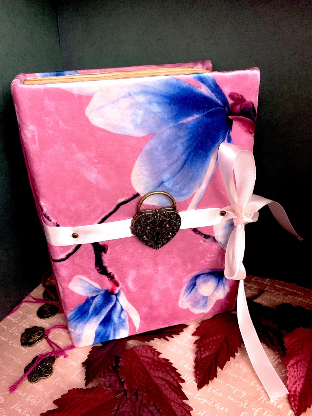 Floral Velvet Junk Journal, Large Bohemian Magnolia Flower Journal ...