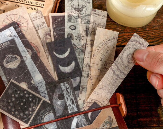 Moon Phases Washi Strip, Astrolabe Stickers, Antique Map Stickers ...