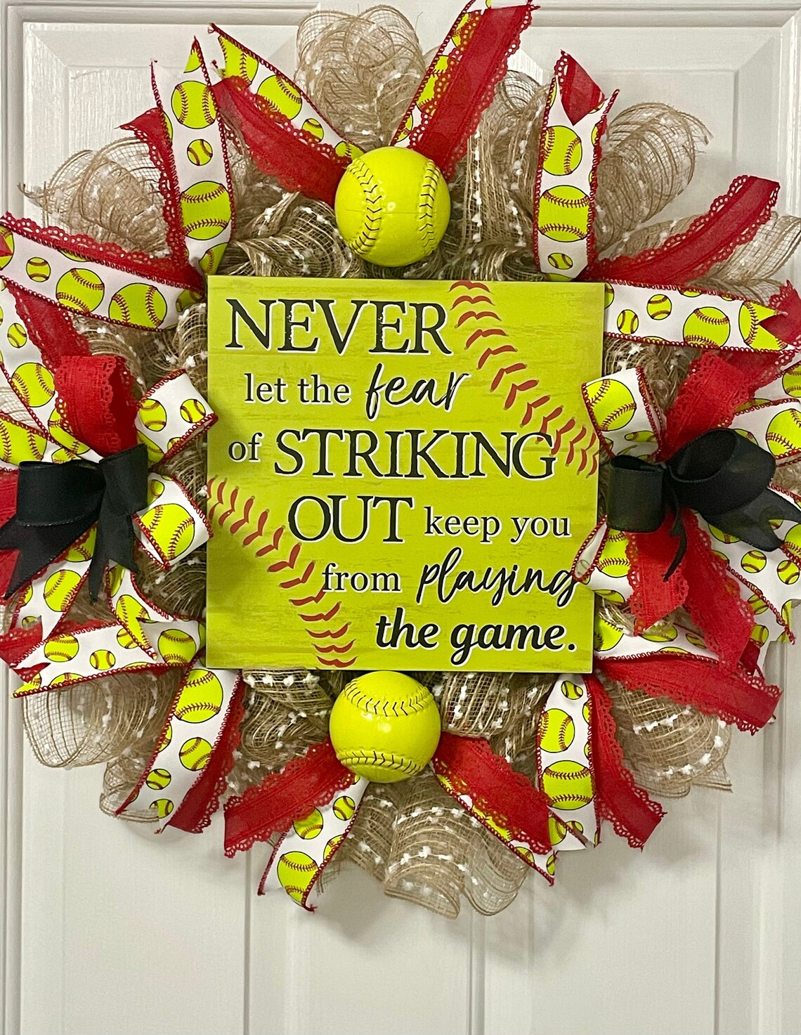 Softball Wreath, Softball Decor, "never Let the Fear" Wreath, Softball ...