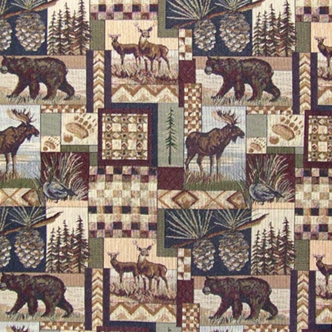 Peters Cabin Stone Moose Upholstery Fabric Mountain Lodge Rustic ...