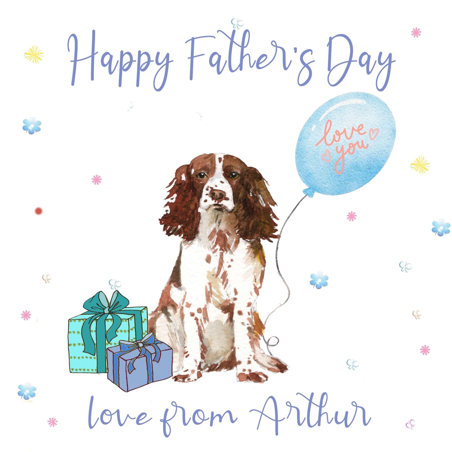 Spaniel Dog Daddy Father's Day Card, Spaniel, Springer, Cocker, Dog ...