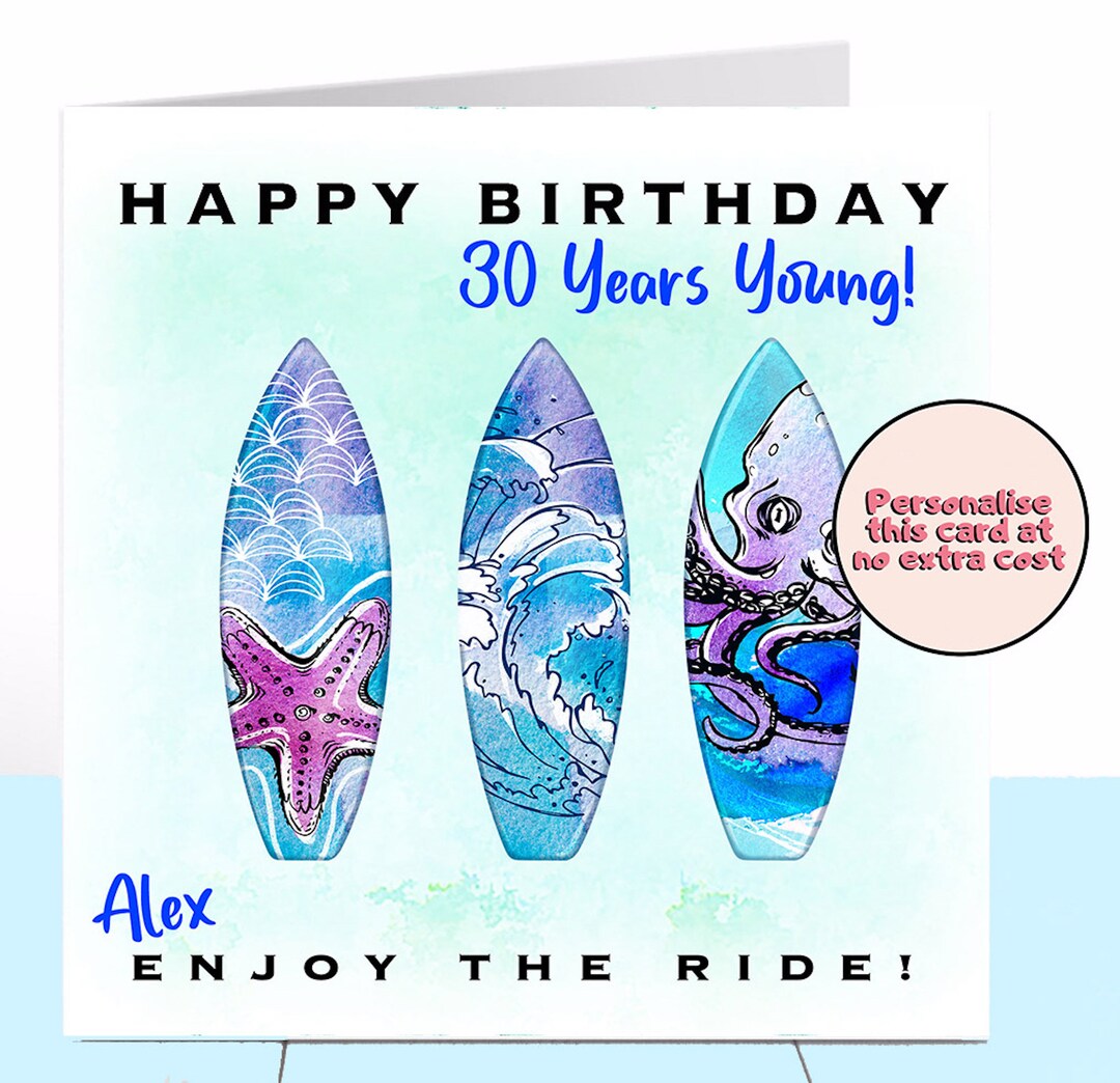 Surfing Birthday Card, Surfer Card, Dad Card, Husband Card, Son Card ...
