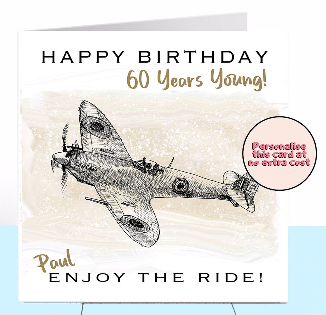 Spitfire Birthday Card 50th / 60th / 70th Birthday, WW2, Plane, Fighter ...