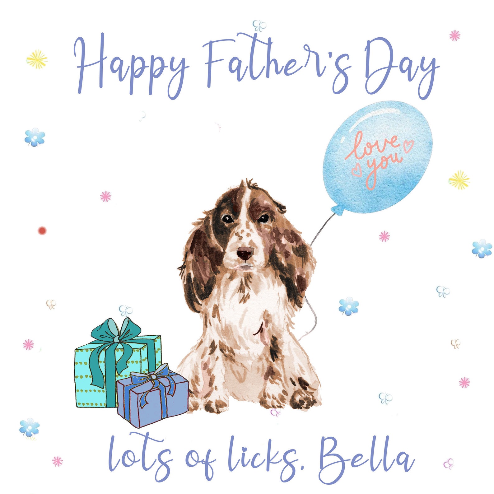 Spaniel Dog Daddy Father's Day Card, Spaniel, Springer, Cocker, Dog ...