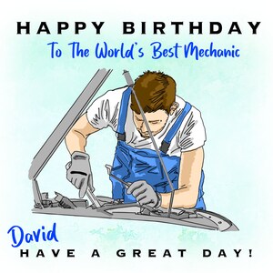 Mechanic Birthday Card, Car Mechanic Card, Dad Card, Husband Card, Son ...