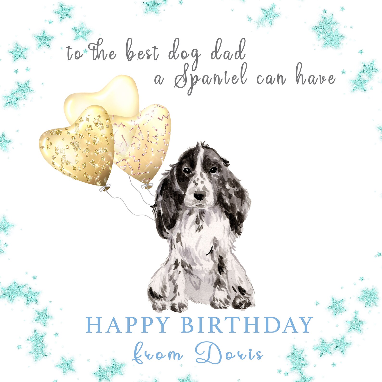 Spaniel Dog Daddy Birthday Card, Springer, Cocker, Dog Birthday Card ...