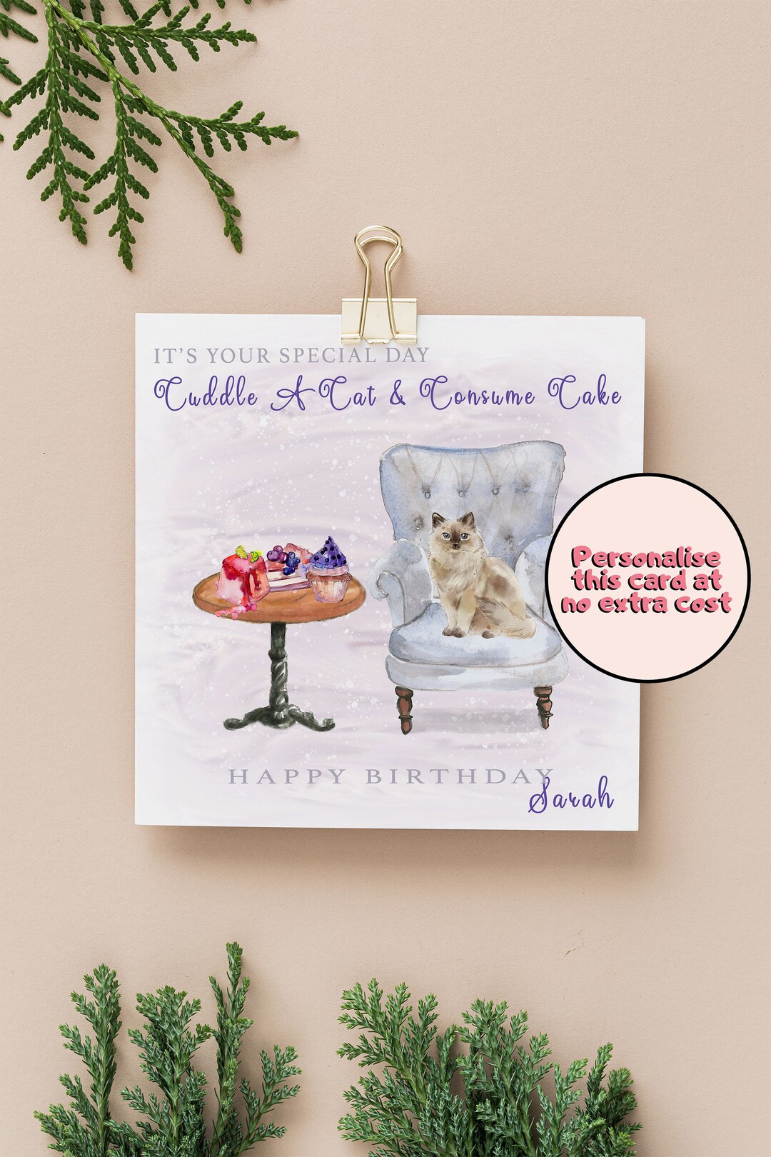 Cat Lover's Birthday Card, Cats, Cat Birthday Card, Personalised ...