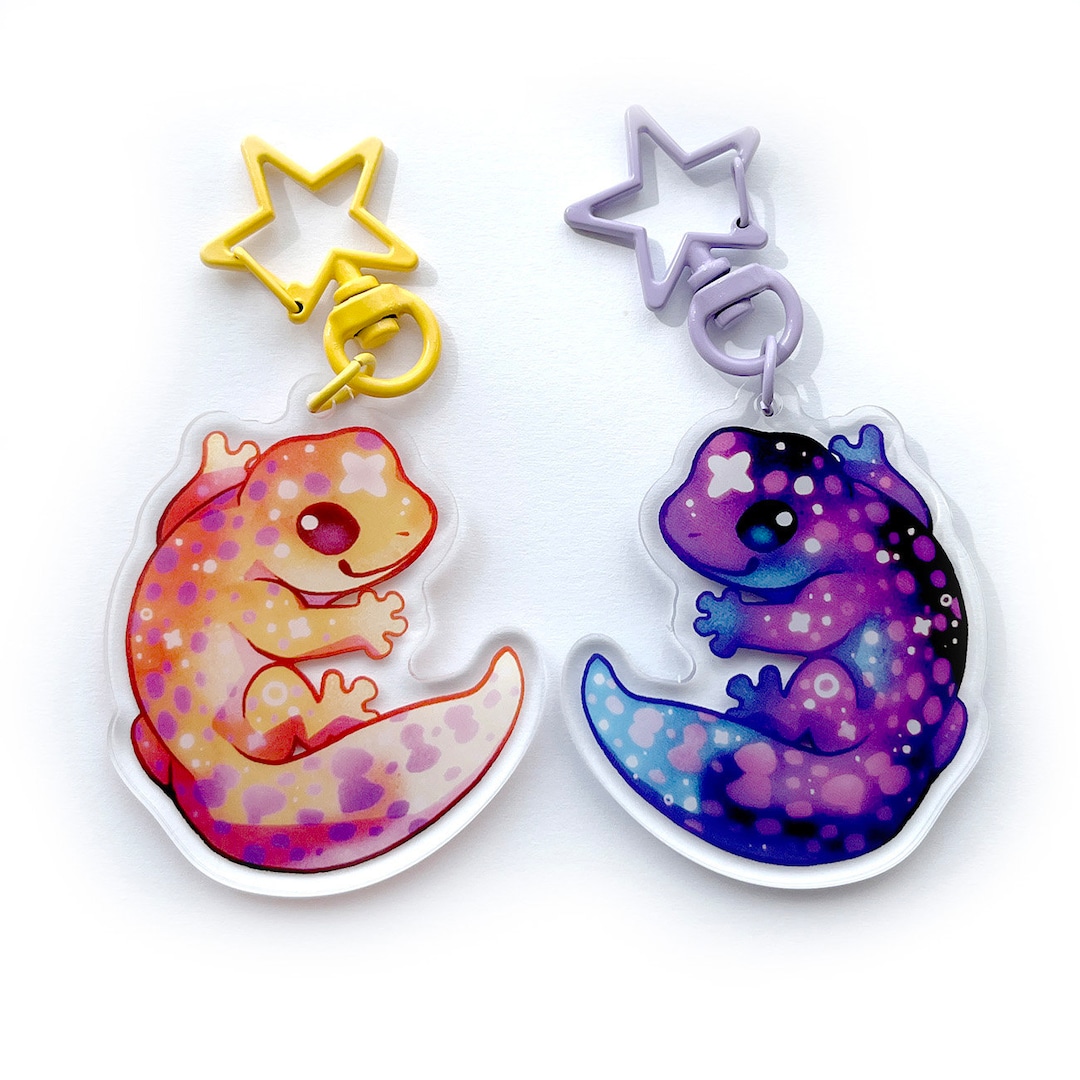 Starry Gecko Keychain Charm Set - Clear Double Sided Acrylic Keyring ...