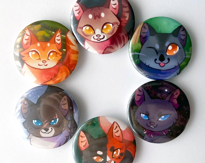 Warrior Cats Set II of 6 Pinback Buttons - Mapleshade Hawkfrost Scourge ...