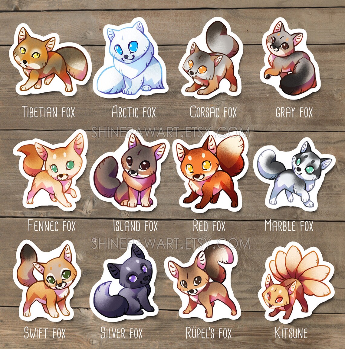 Cute Fox Sticker Set Red Fox Arctic Fox Kitsune Fennec - Etsy