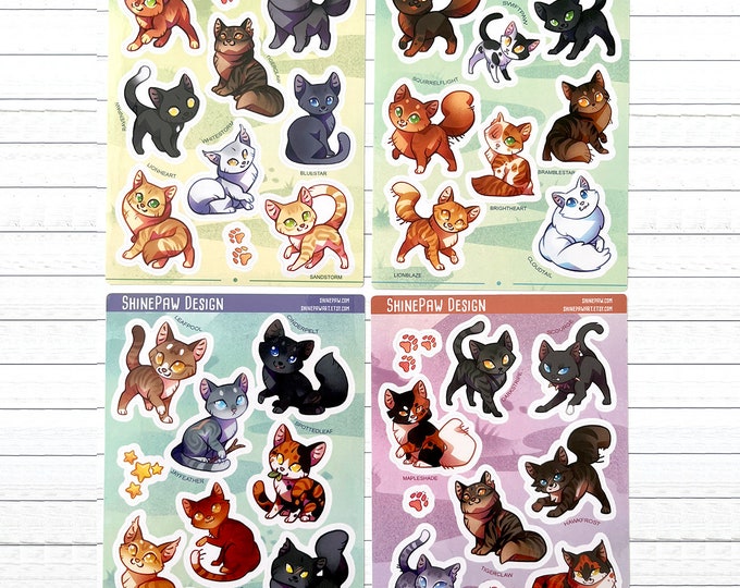 Cute Warrior Cats Sticker Set Bluestar, Fireheart, Graystripe, Ravenpaw ...