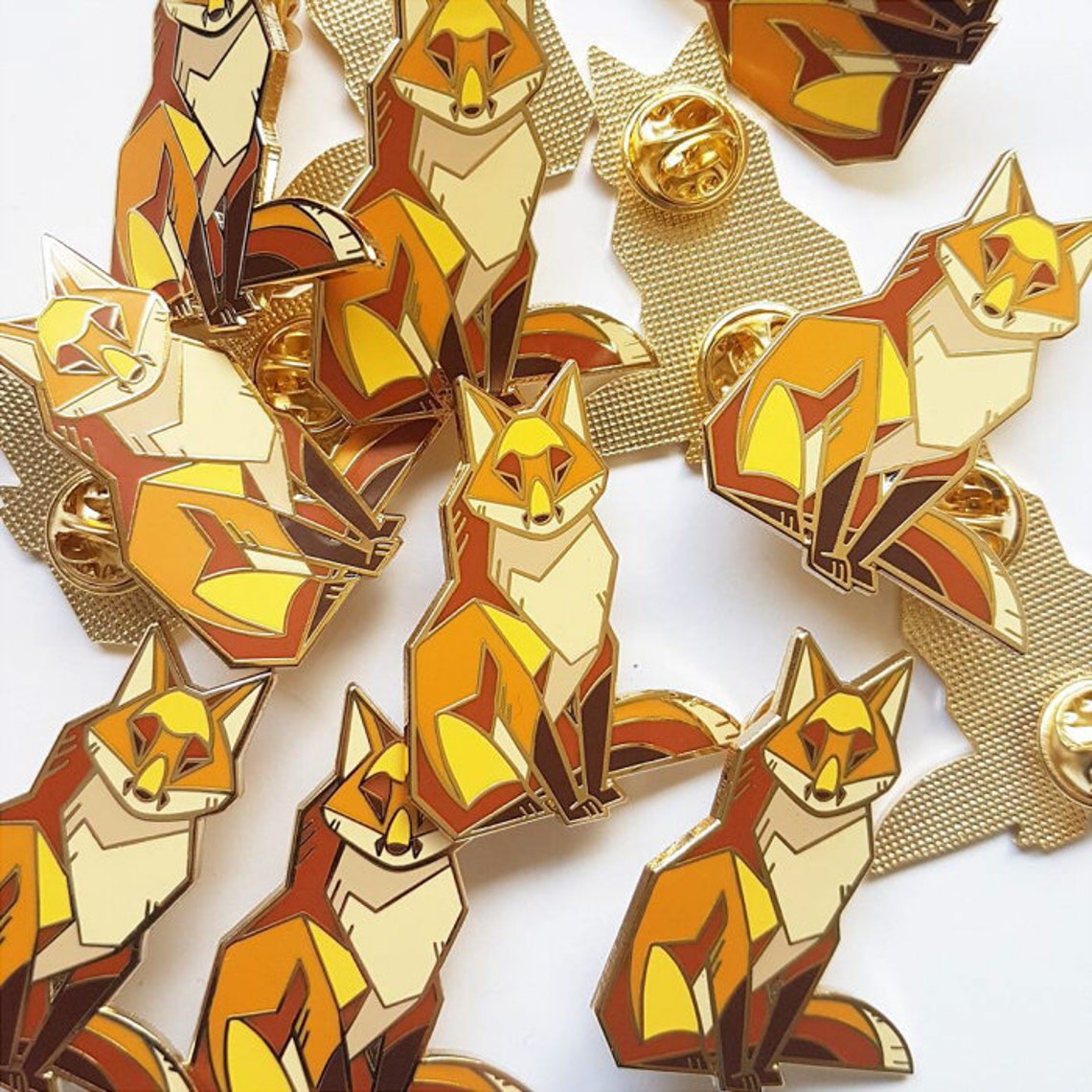 Angular Red Fox Gold Metal Hard Enamel Pin | Etsy