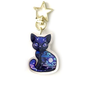 Eclipse & Full Moon Cat Keyring Charm Clear Double Sided Acrylic ...
