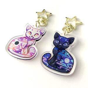 Eclipse & Full Moon Cat Keyring Charm Clear Double Sided Acrylic ...