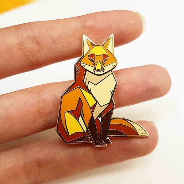 Angular Red Fox Gold Metal Hard Enamel Pin - Etsy