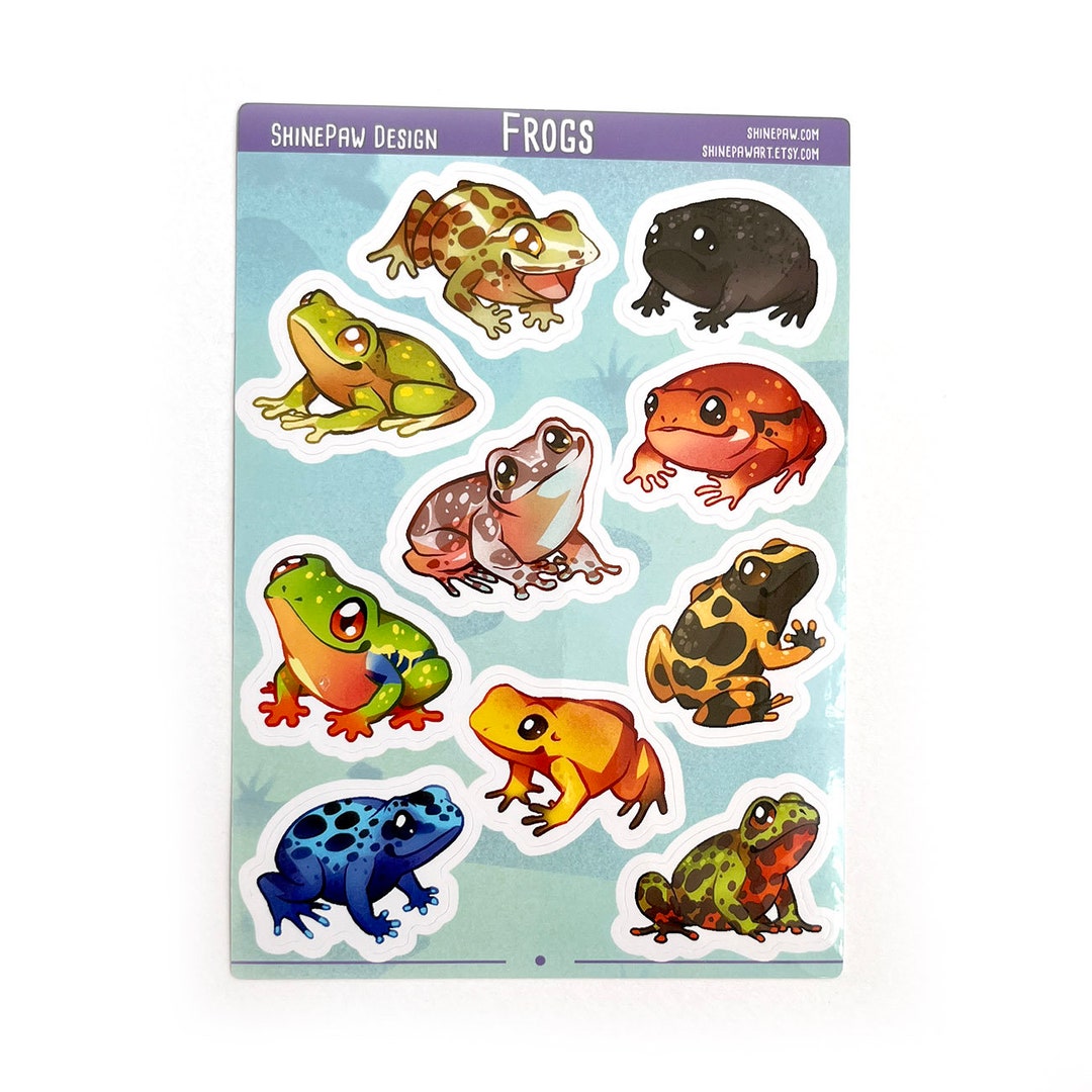 Frog Sticker Sheet - Glossy Vinyl Stickers With Cute Colorful Frogs - Etsy