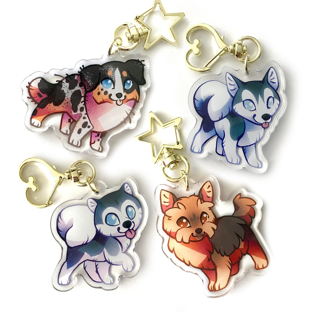 Dog Keyring Charm Set - Clear Double Sided Acrylic Keyring Charms With ...