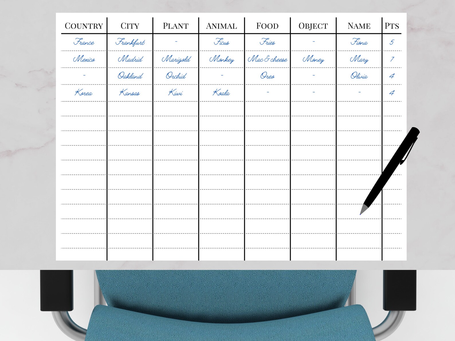 Printable Kids Game, Categories Game, Pen and Paper Game, School Game ...